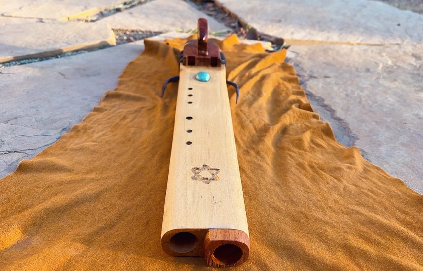 Handcrafted Hemlock Double Flute in Key of G (432Hz) with Aquamarine I ...