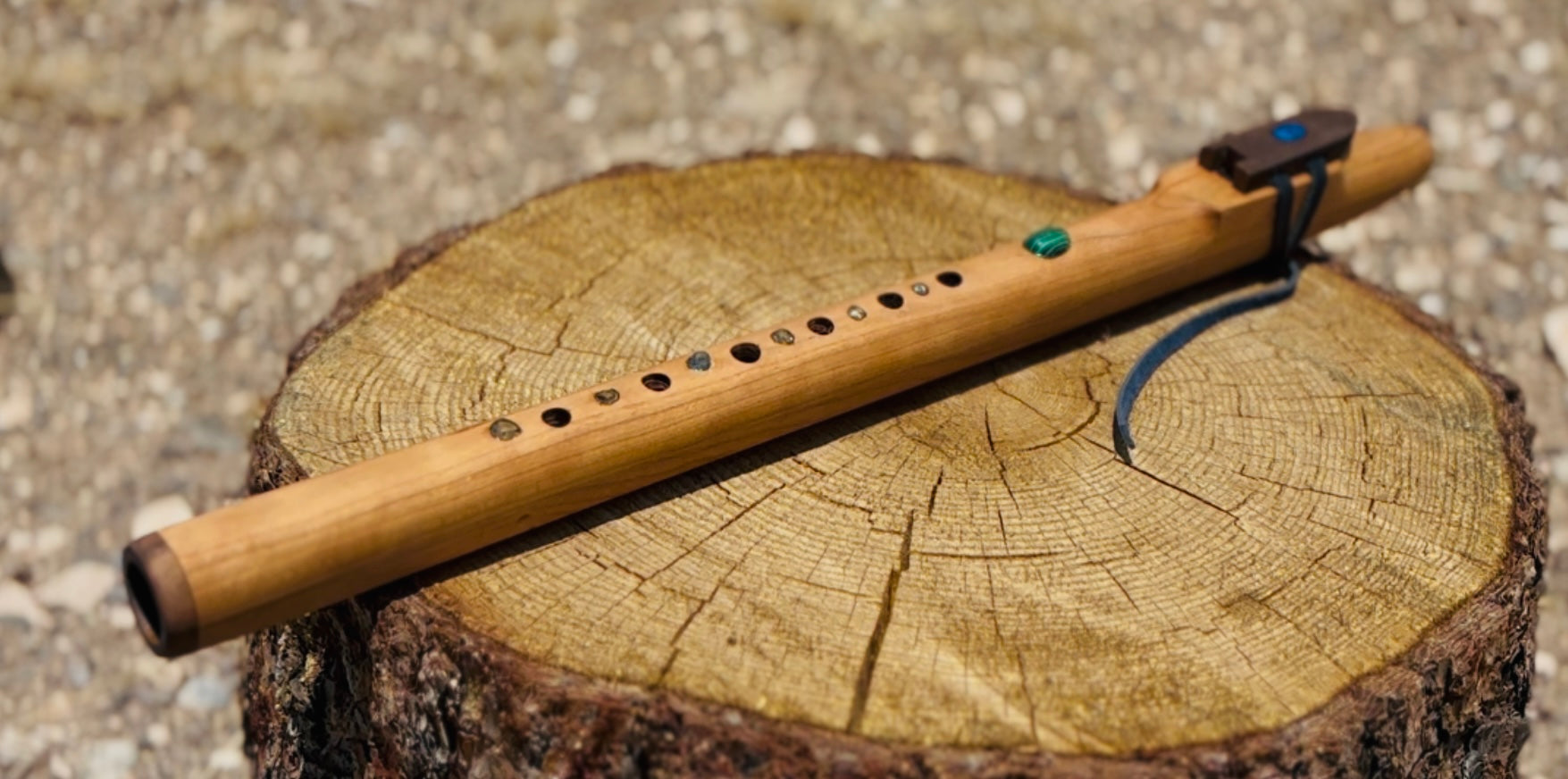 Handcrafted Cherry Flute in Midtone F (432Hz) with Custom Stone Inlay ...