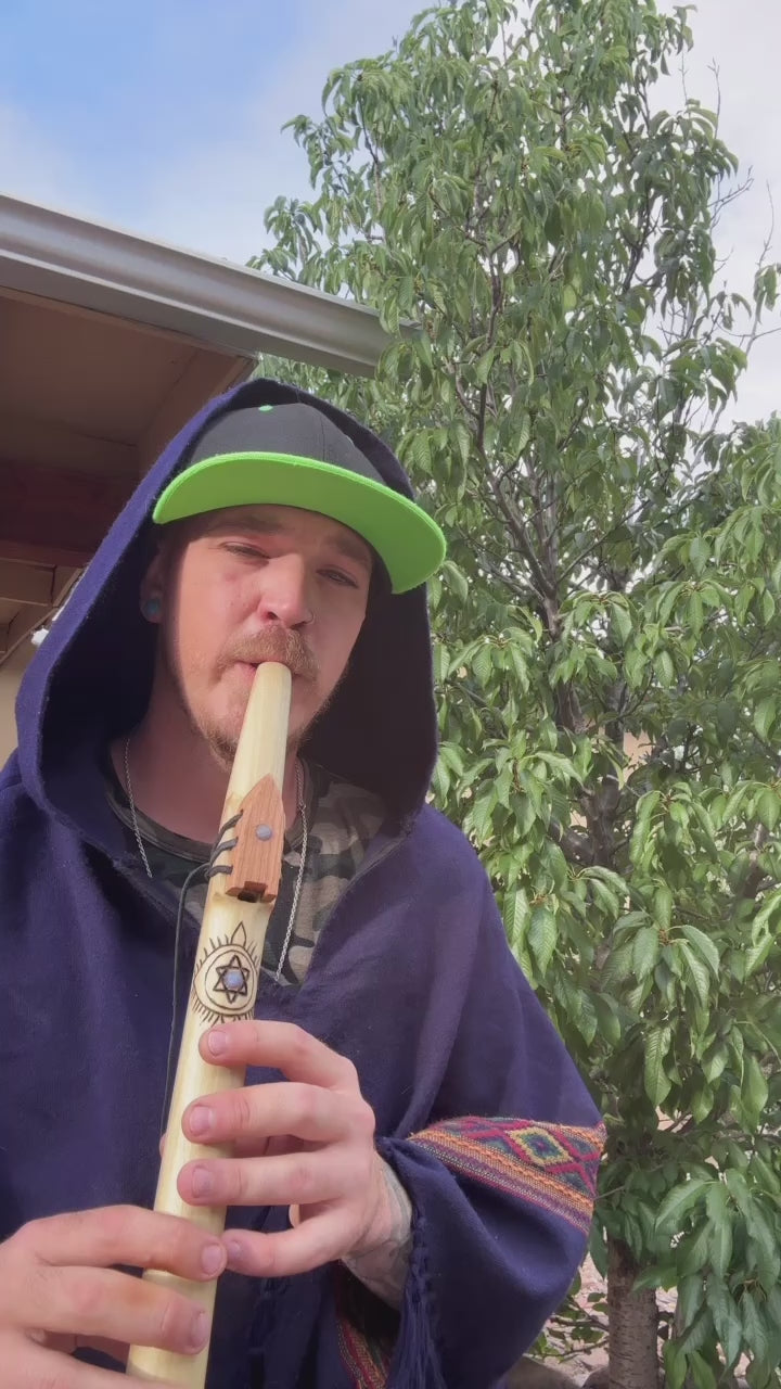 Handcrafted Poplar Flute in High Tone A (432Hz) with Tanzanite Inlay i ...